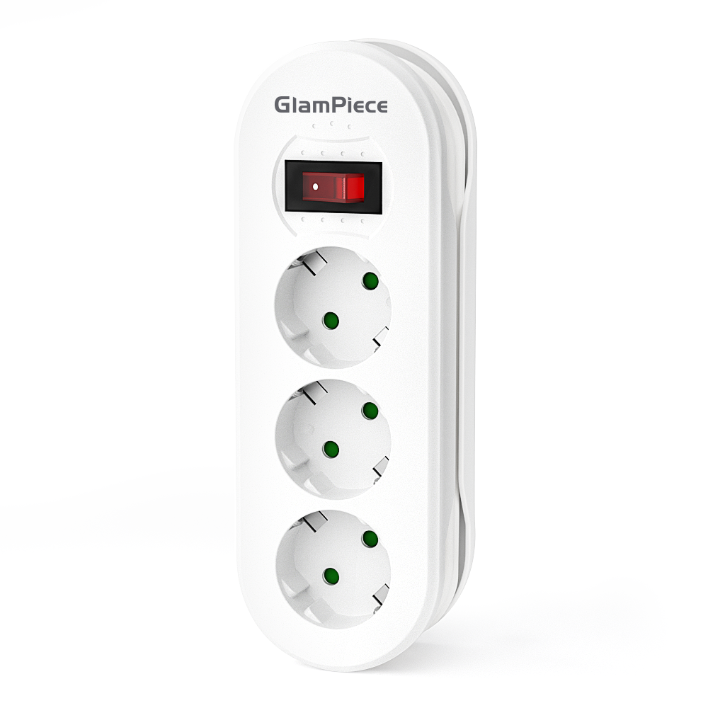 GlamPiece 1 To 3 Way 45° Rotatable European Conversion Plug Sockets Ex